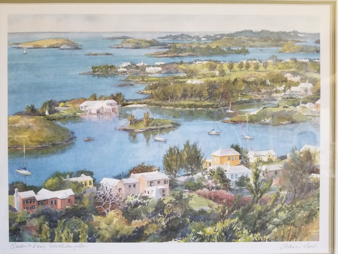 Bermuda Island Lithograph Tropical Signed Diana Amos - Etsy