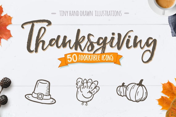 Thanksgiving Icons Doodle Clipart. 50 Adorable Hand Drawn | Etsy