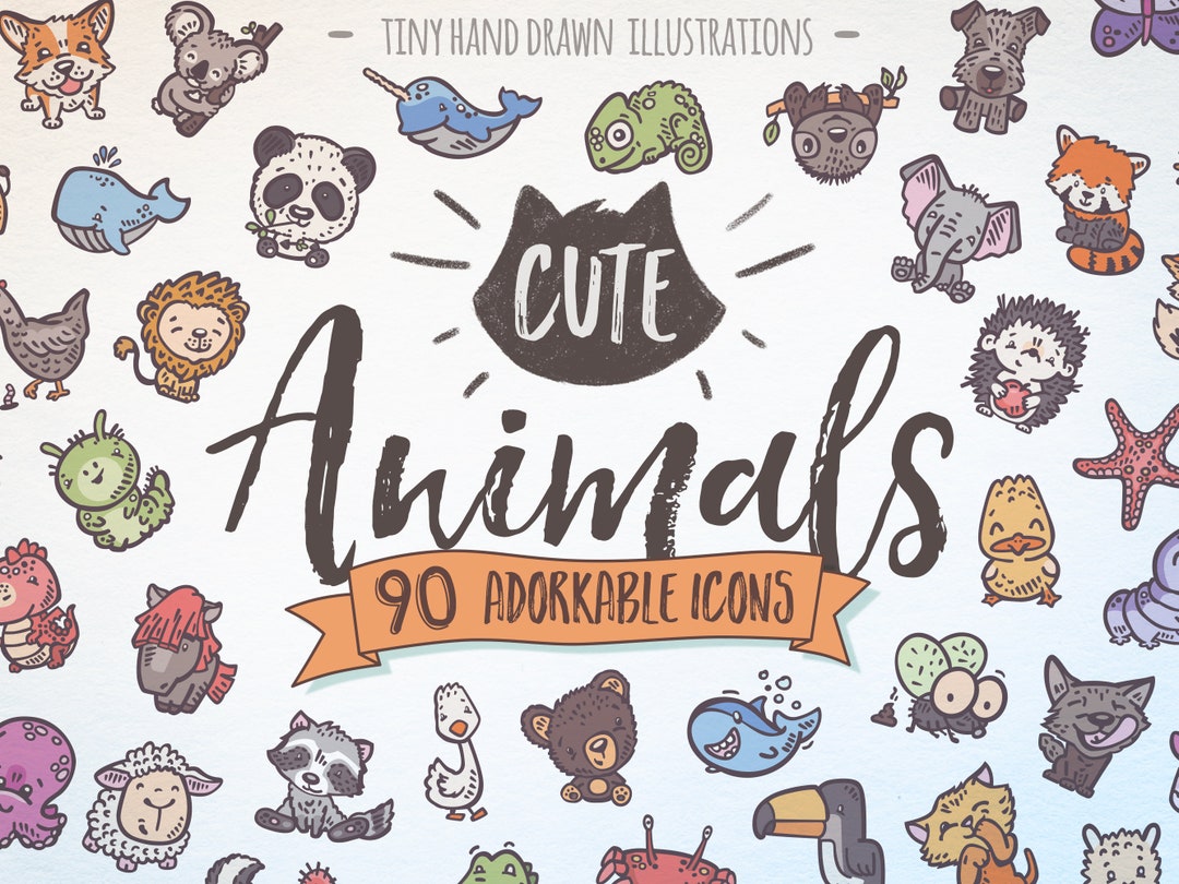Cute Animals Icon Pack - Doodle Clipart Scrapbook and Planner Printable ...