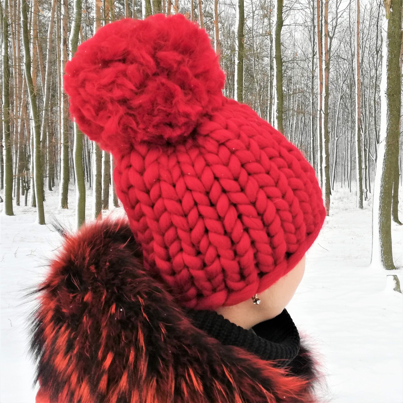 Pom Pom Beanie Chunky Knit Hat Super Chunky Hat Super Bulky - Etsy Canada