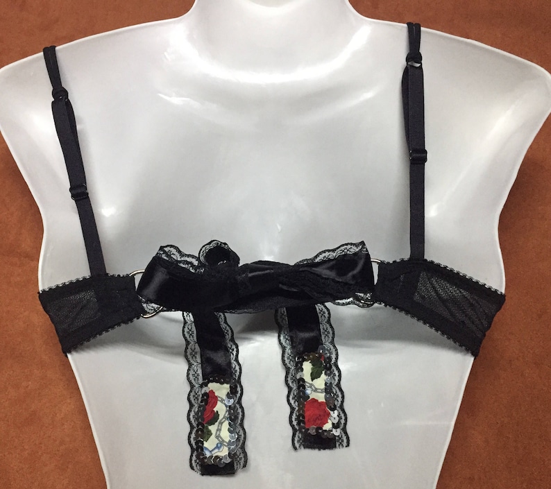 Bra Burlesque Gothic Black Red Rose Silver White Skull 30B/A Bellydance ...