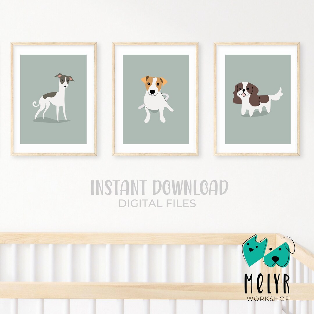 Set of 3 Prints. Gift for New Baby. Dog Poster for Nursery. Dog Themed ...