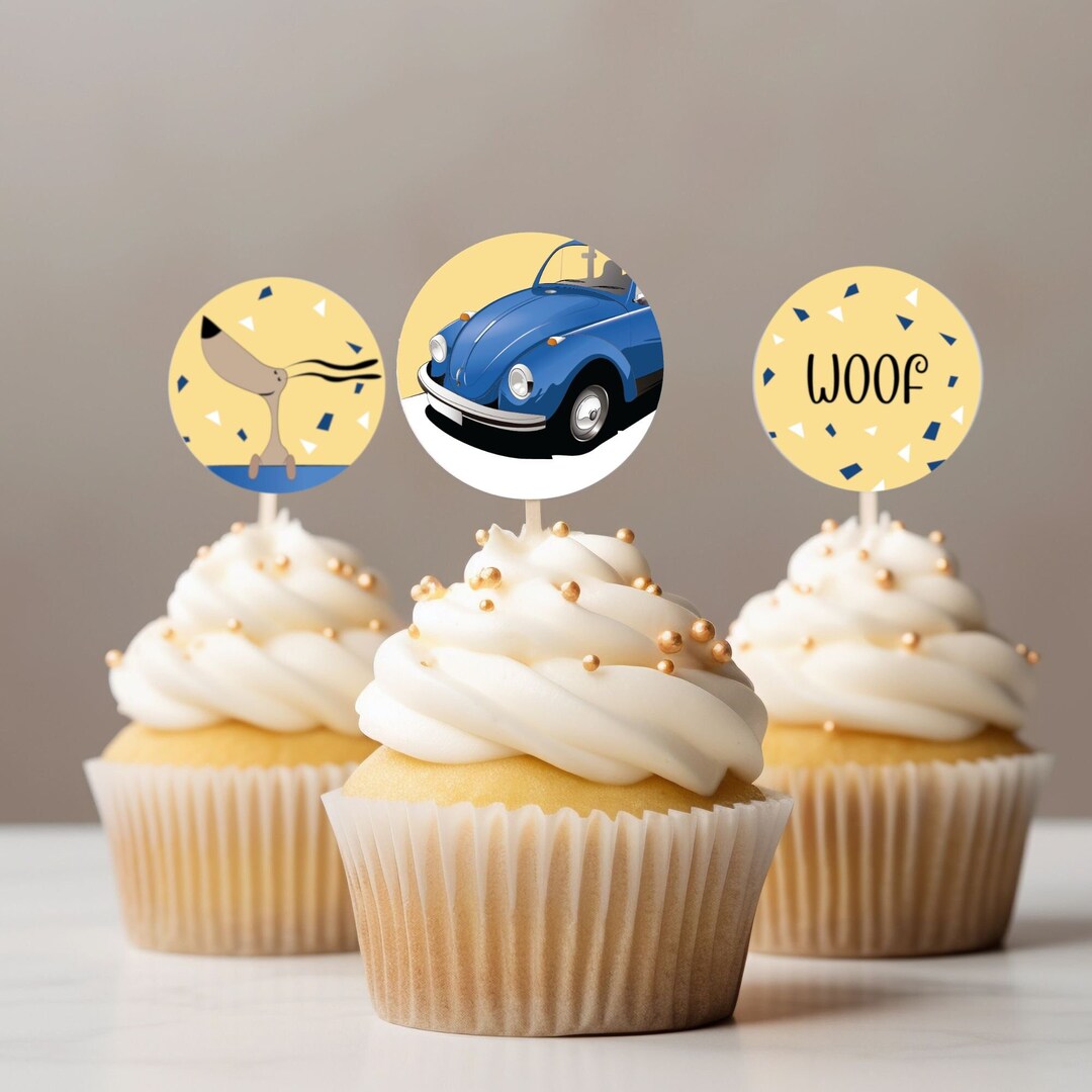 Dog Birthday Cupcake Toppers: VW Party Decor (digital Download) - Etsy ...