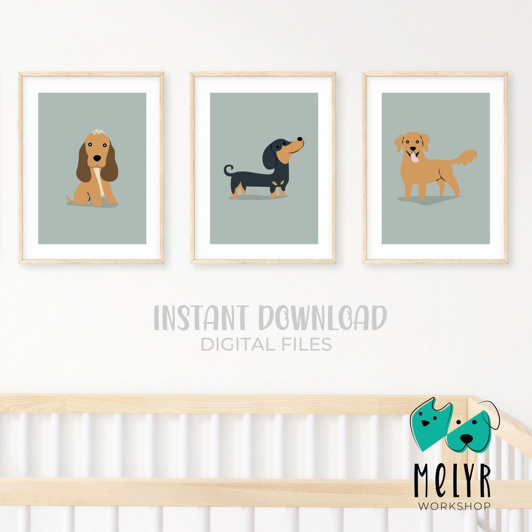 Set of 3 Prints. Gift for New Baby. Dog Poster for Nursery. Dog Themed ...