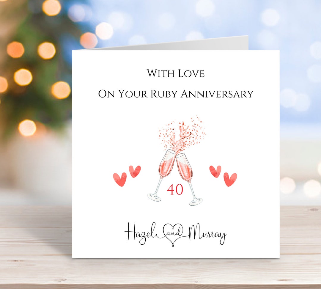 Ruby Wedding Anniversary Card, 40th Wedding Anniversary Card, 40th ...