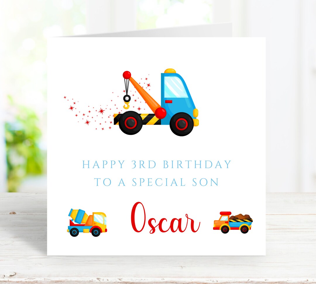 Trucks Birthday Card, Construction Birthday Card, Vehicles Card, Nephew ...