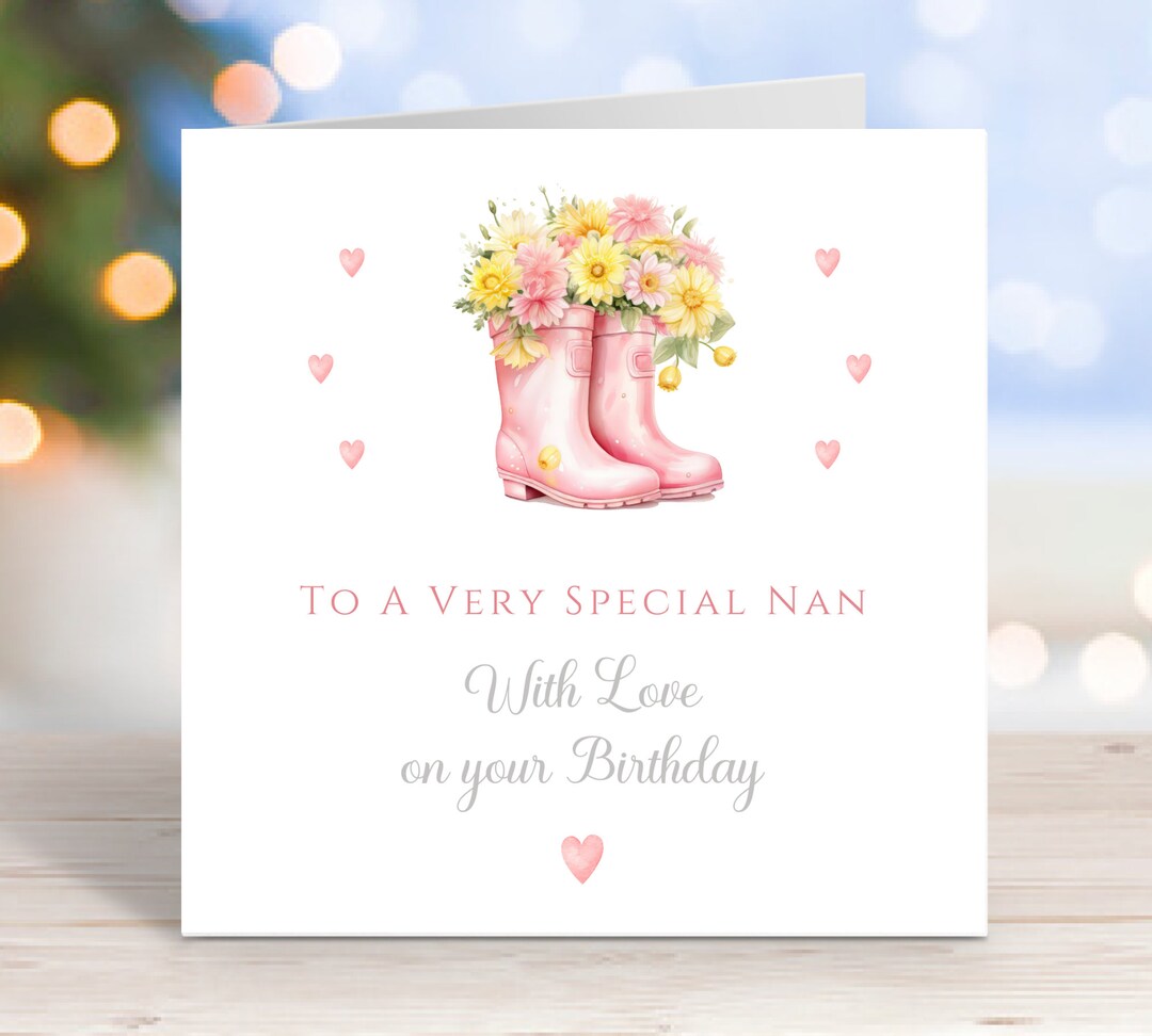 Nan Birthday Card, Birthday Card for Nan, Pink Floral Card for Nan ...