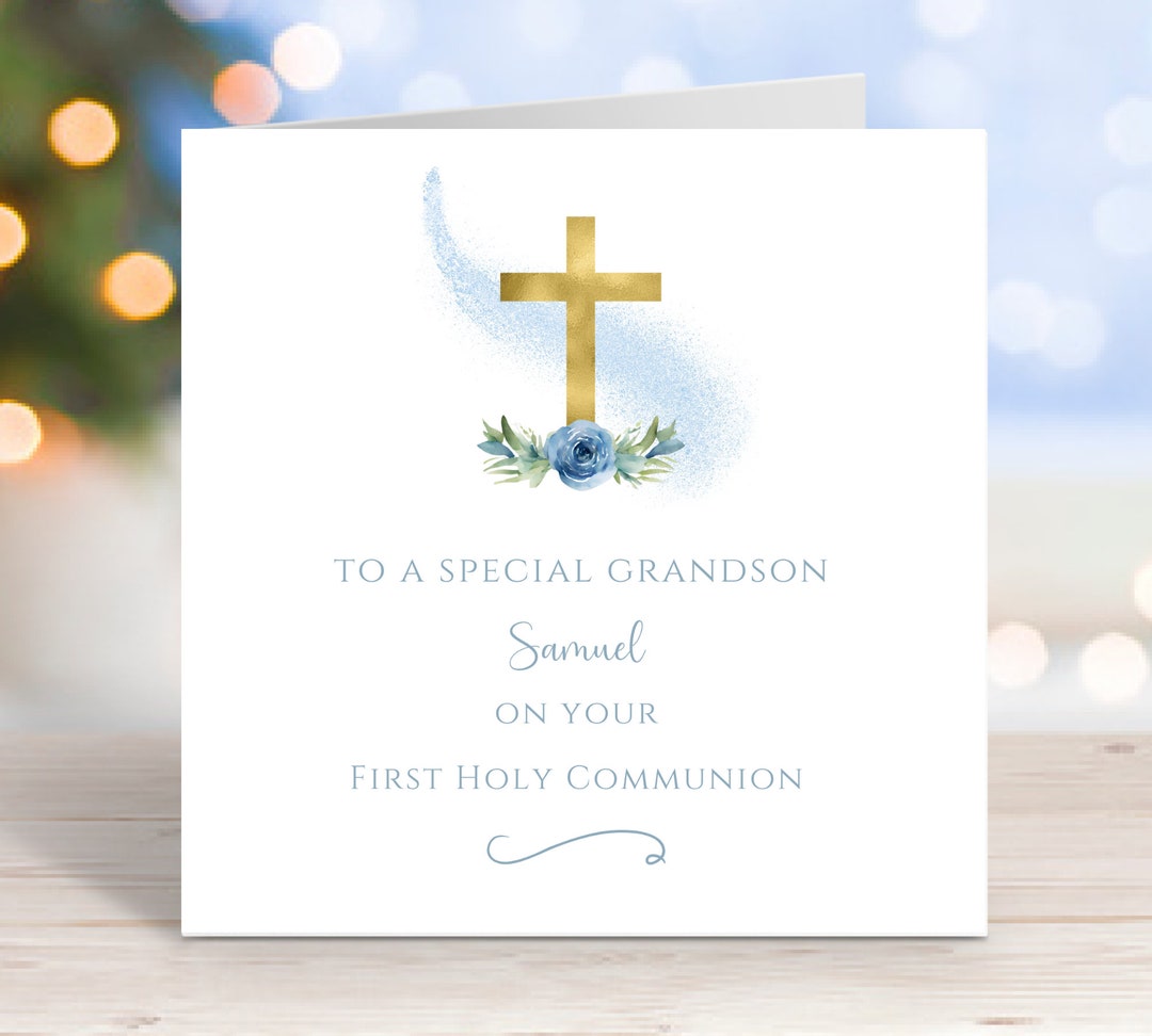First Holy Communion Card, Grandson, Son, Godson, Nephew, Personalised ...