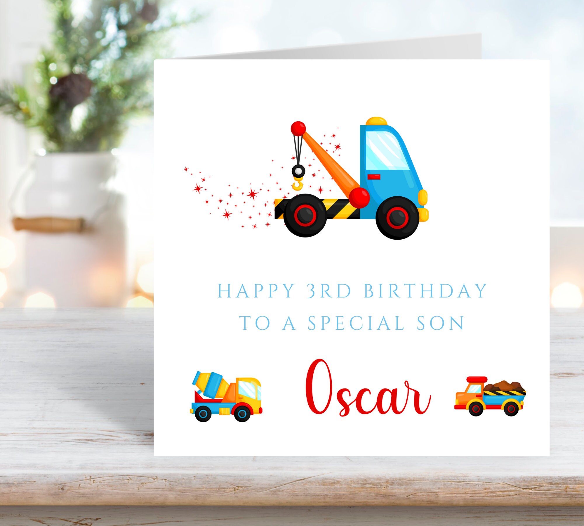 Trucks Birthday Card, Construction Birthday Card, Vehicles Card, Nephew ...