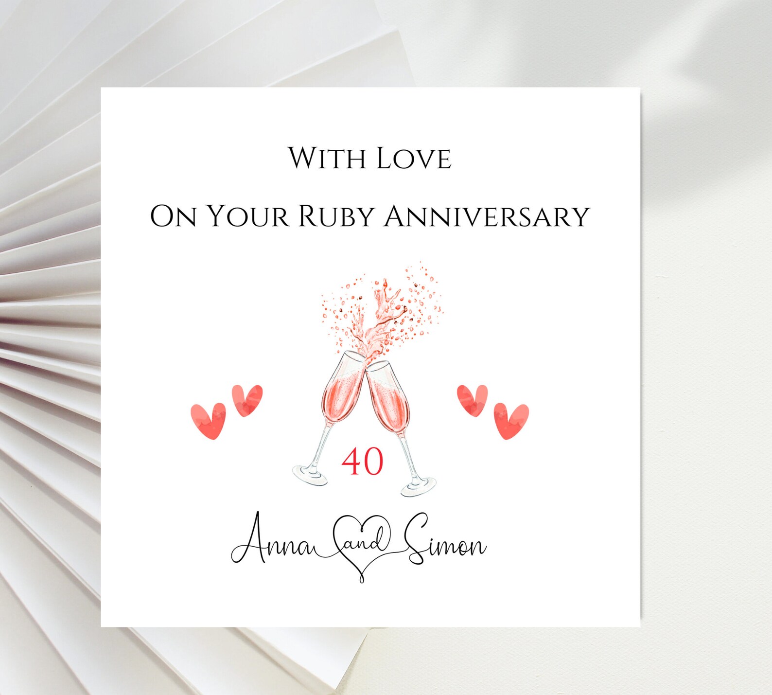 Ruby Wedding Anniversary Card, 40th Wedding Anniversary Card, 40th ...