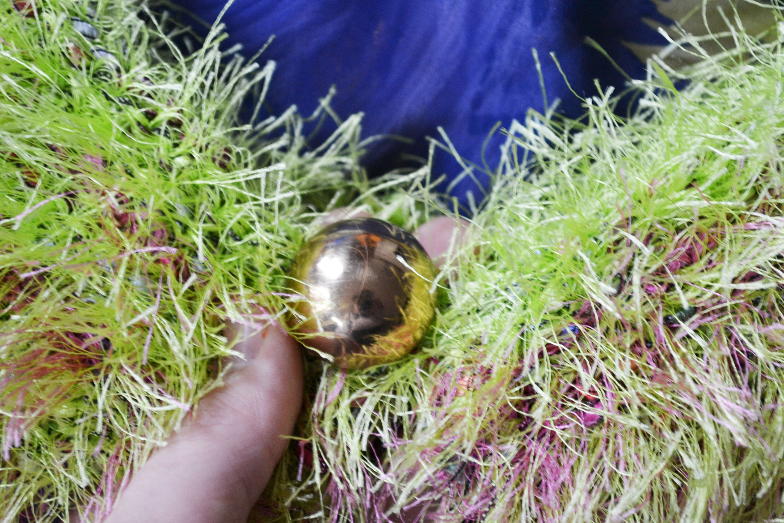 Green and Pink Fuzzy Collar 2000s Hand Knit Eyelash Yarn Upcycled ...