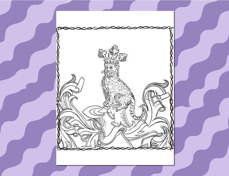 Medieval Cat Coloring Pages / Marginalia / Bestiary / for Adults Kids ...