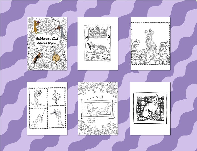 Medieval Cat Coloring Pages / Marginalia / Bestiary / for Adults Kids ...