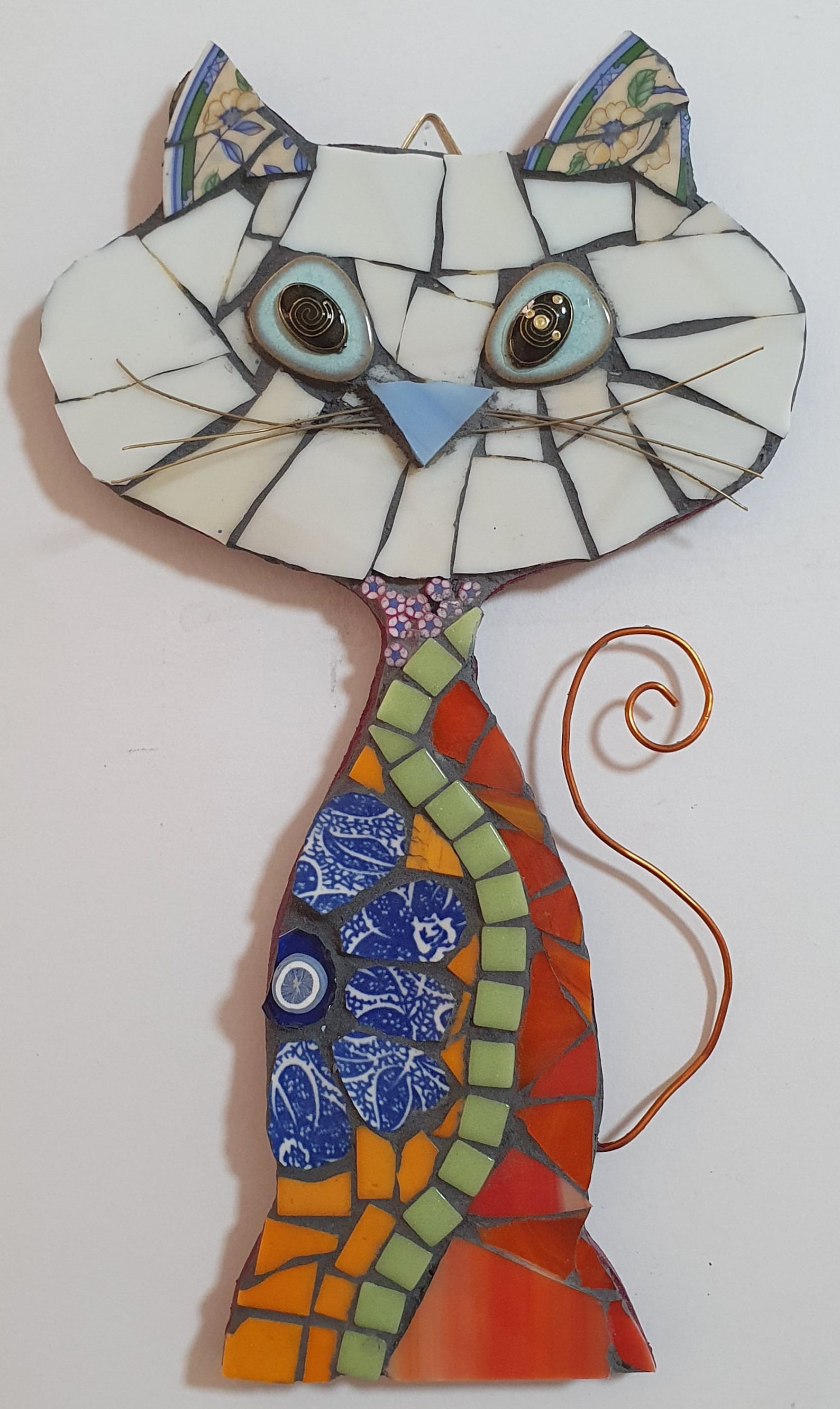 A Beautiful Colored Mosaic Cat, Wall Art, Home Gift, Handmade, Mixed ...