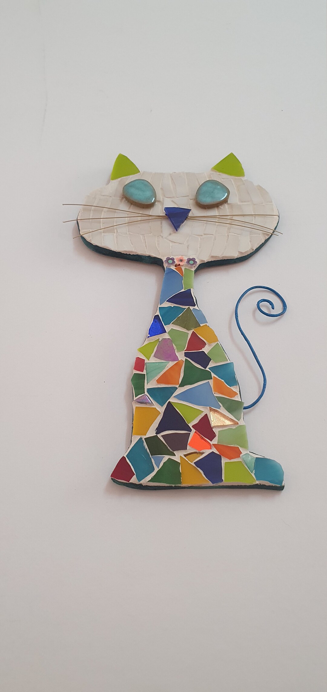 A Beautiful Colored Mosaic Cat, Wall Art, Home Gift, Handmade, Mixed ...