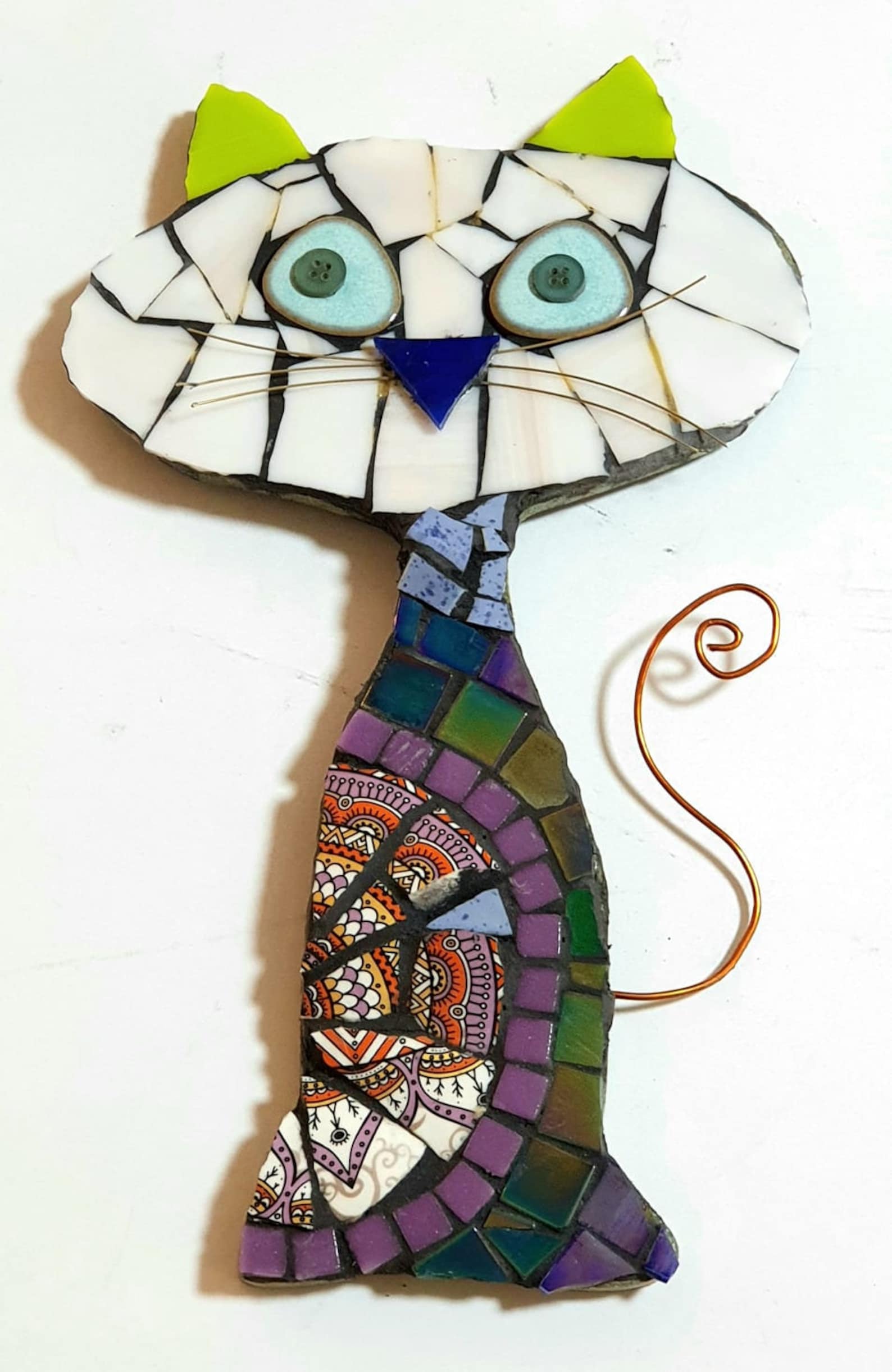 A Beautiful Colored Mosaic Cat, Wall Art, Home Gift, Handmade, Mixed ...