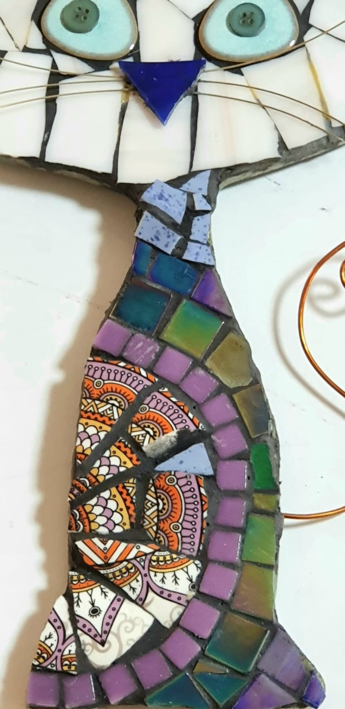 A Beautiful Colored Mosaic Cat, Wall Art, Home Gift, Handmade, Mixed ...