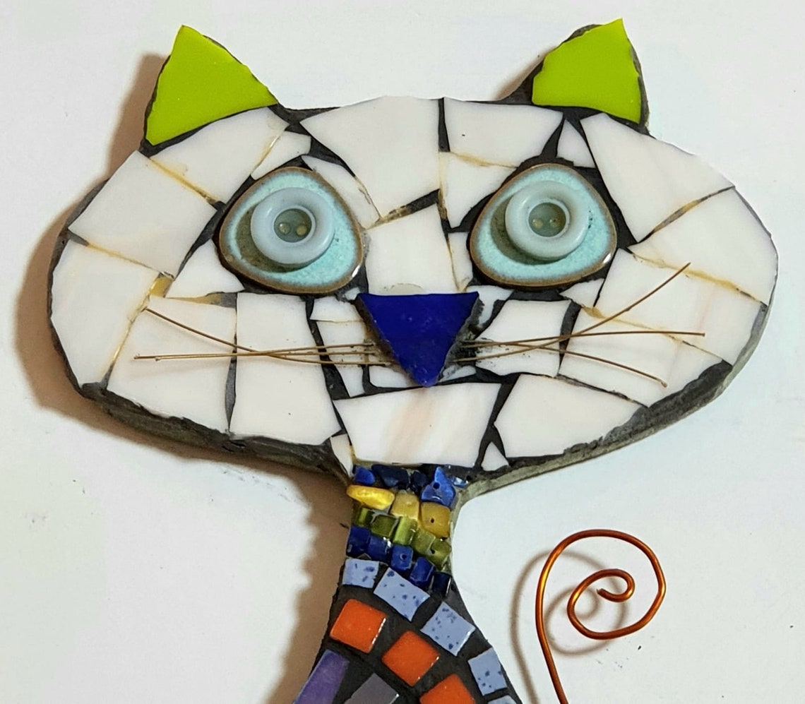 A Beautiful Colored Mosaic Cat, Wall Art, Home Gift, Handmade, Mixed ...