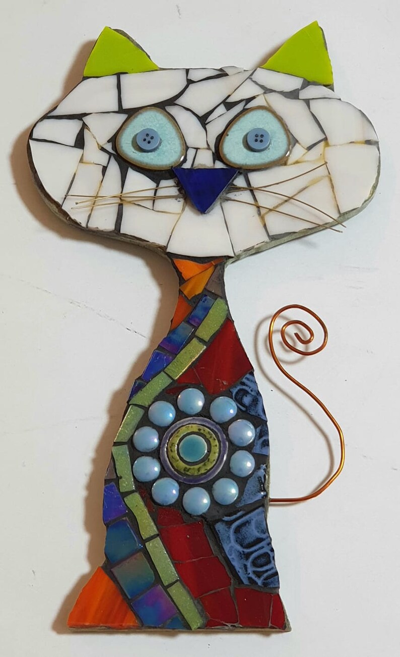 A Beautiful Colored Mosaic Cat, Wall Art, Home Gift, Handmade, Mixed ...