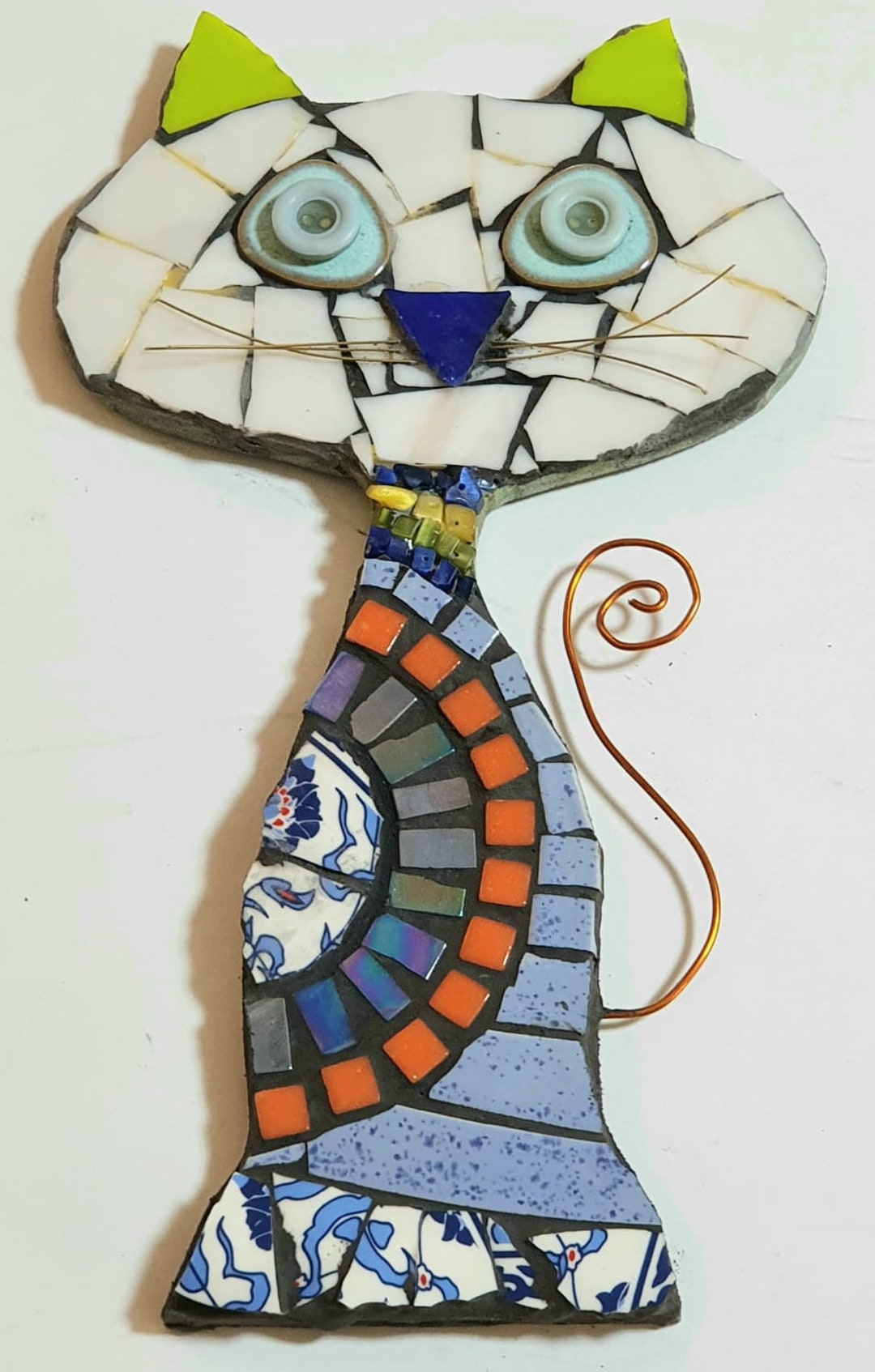A Beautiful Colored Mosaic Cat, Wall Art, Home Gift, Handmade, Mixed ...