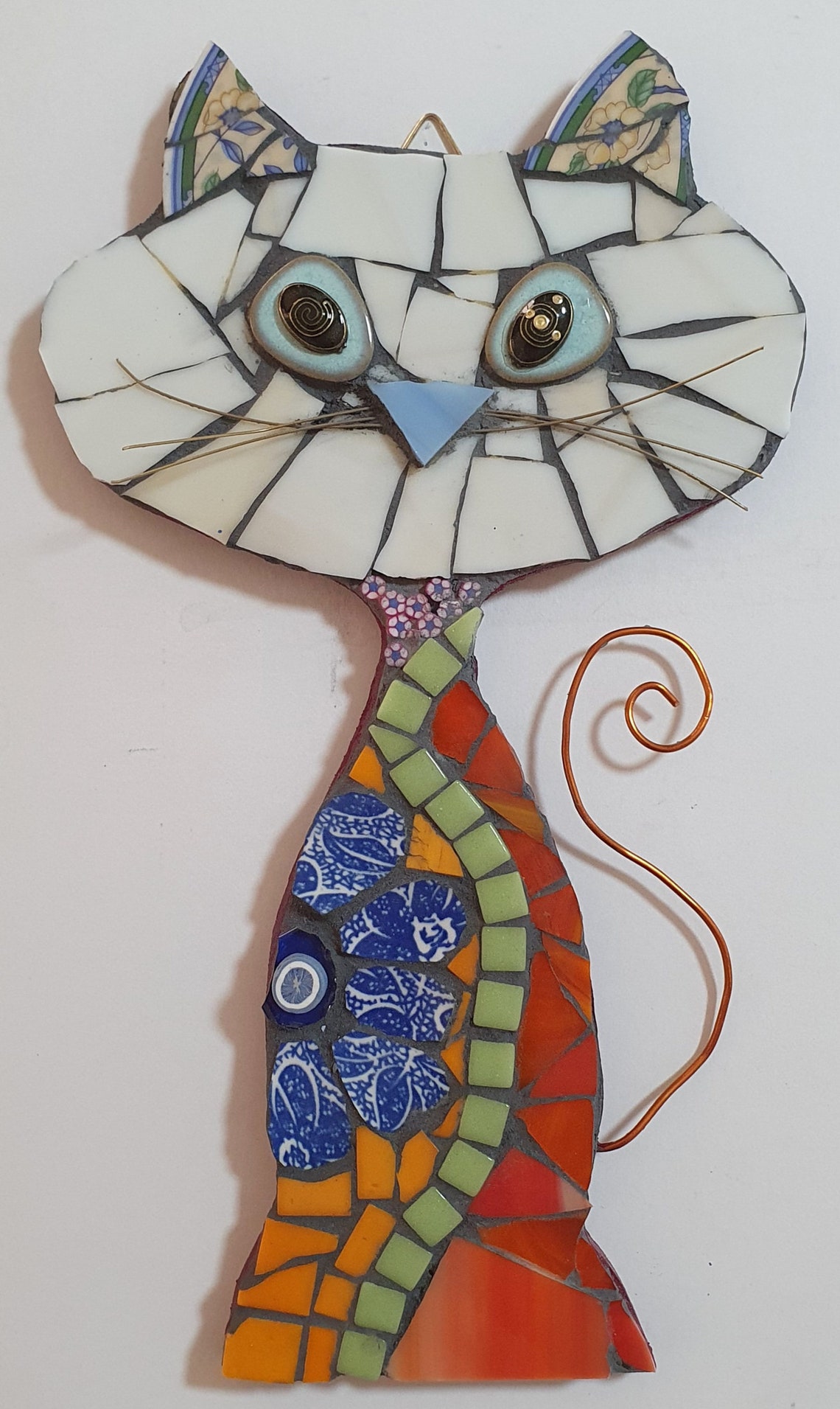 A Beautiful Colored Mosaic Cat, Wall Art, Home Gift, Handmade, Mixed ...