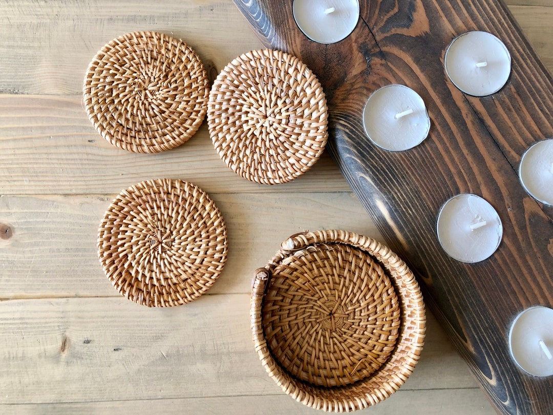 Boho Rattan Coaster / Rattan Circular Coasters / Rattan Coaster / Boho ...