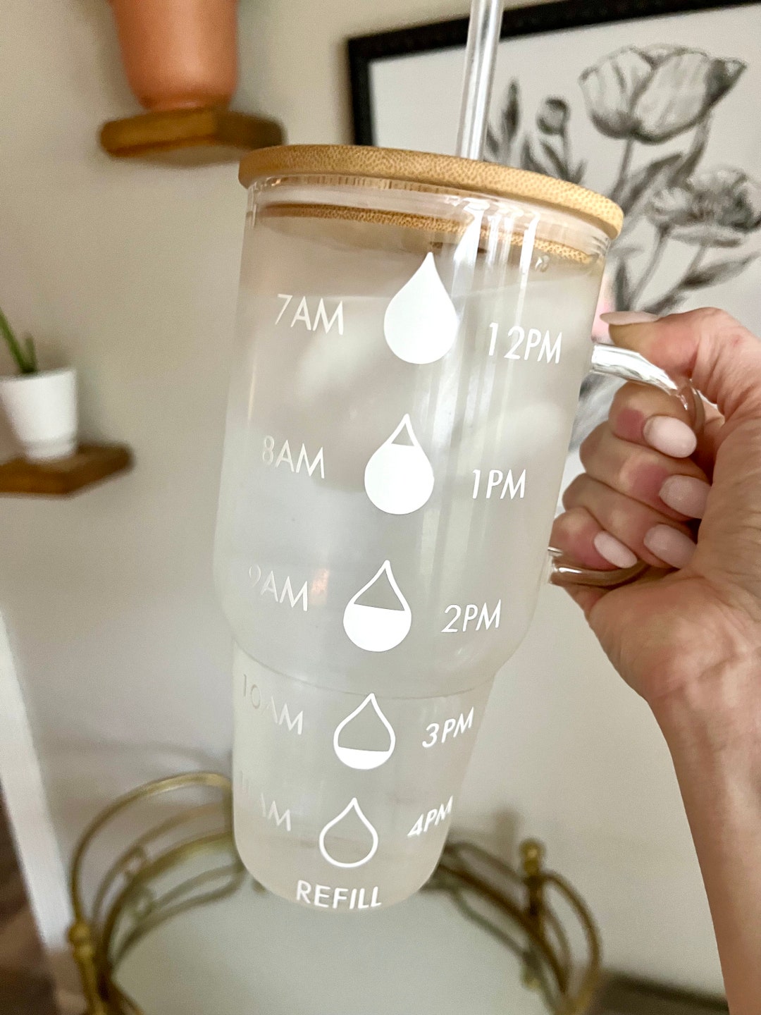 32oz Glass Tumbler, Water Tracking Tumbler, Glass Cups, Glass Tumbler ...