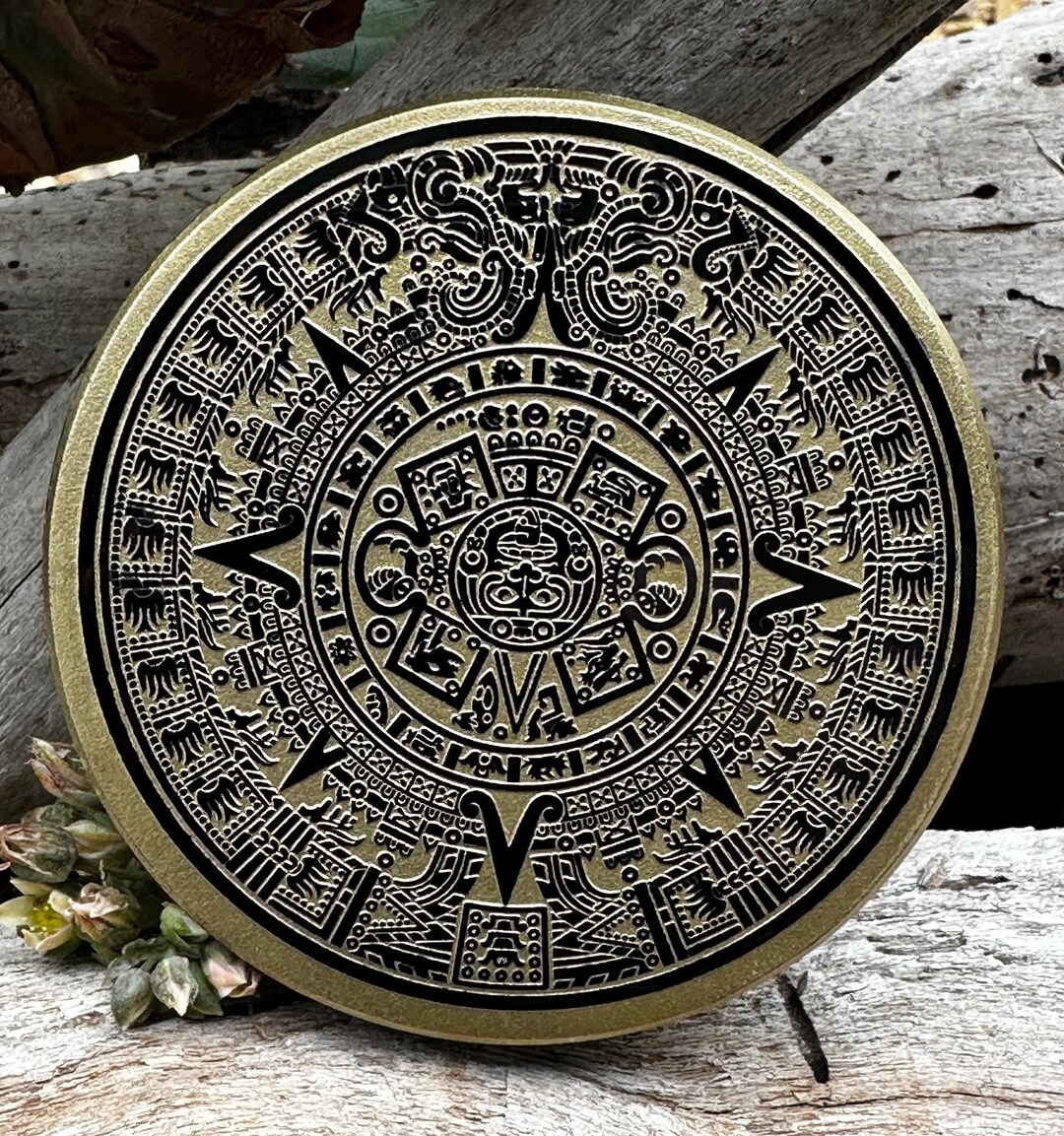Powerful Black Obsidian Aztec Calendar / Etched Obsidian Mirror From ...