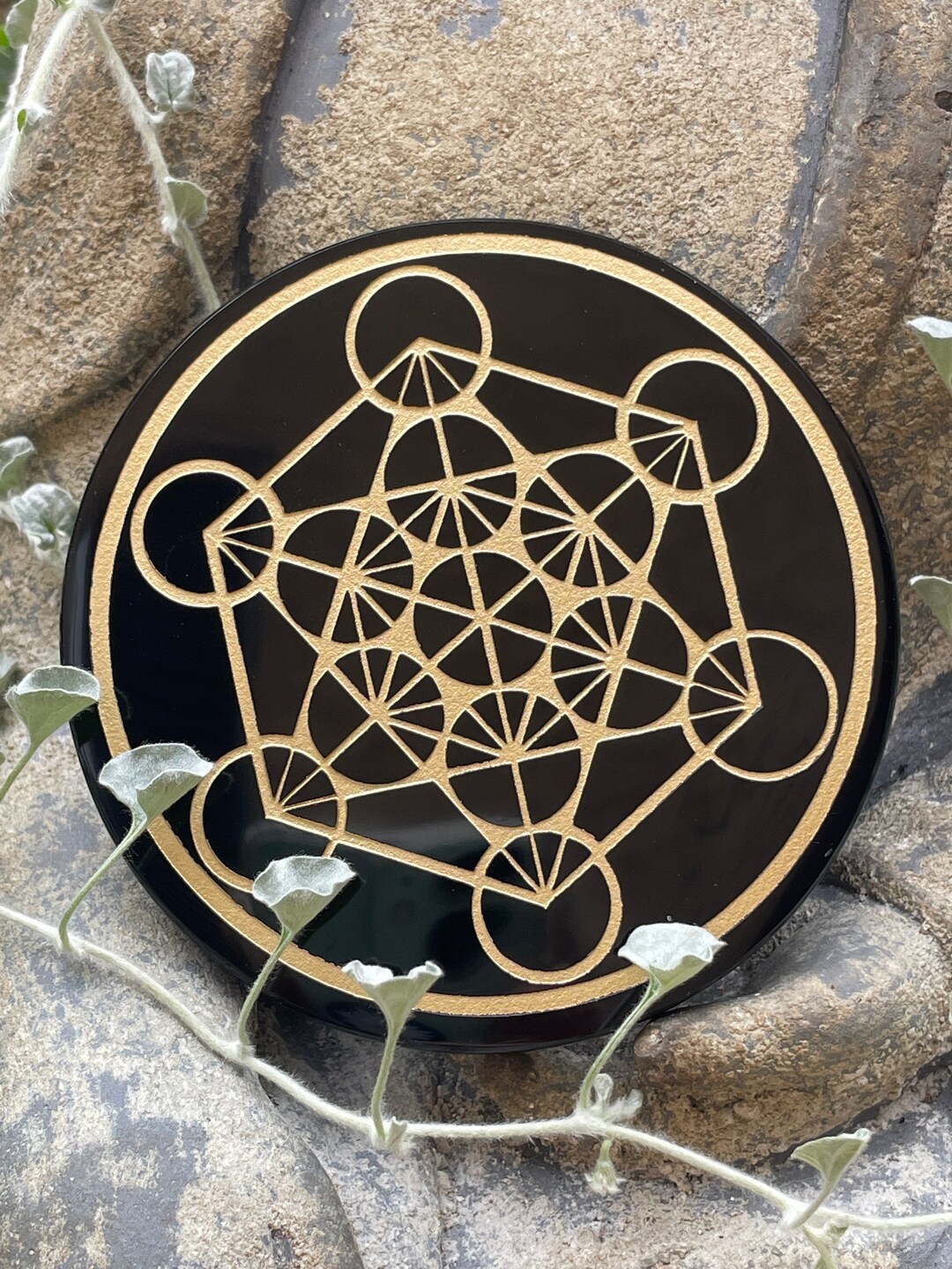 Metatrons Cube Grid/ Powerful Black Obsidian Disc / Polished Obsidian ...