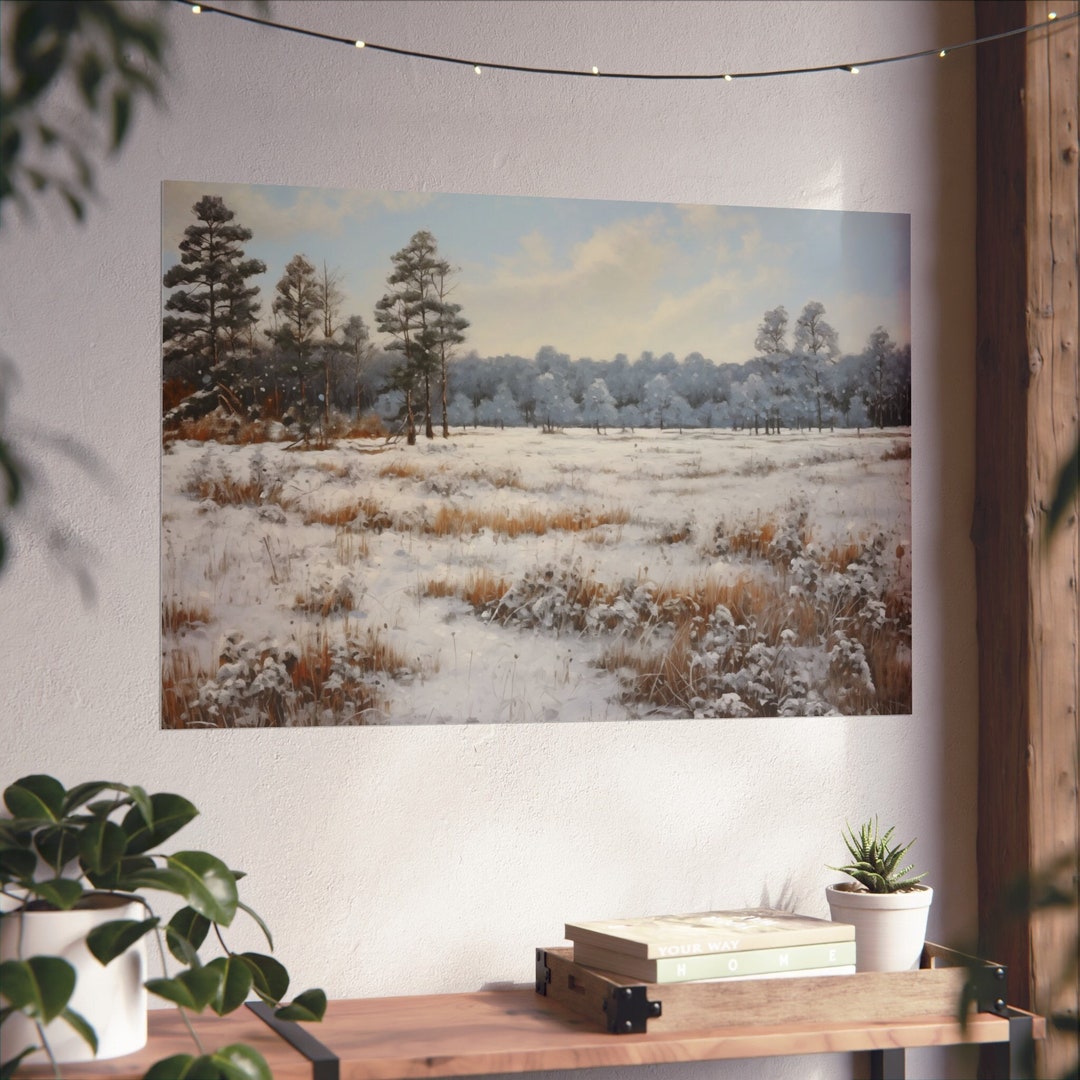 Art Print of a Snowy Field Painting, Oil Painting, Winter Scene ...