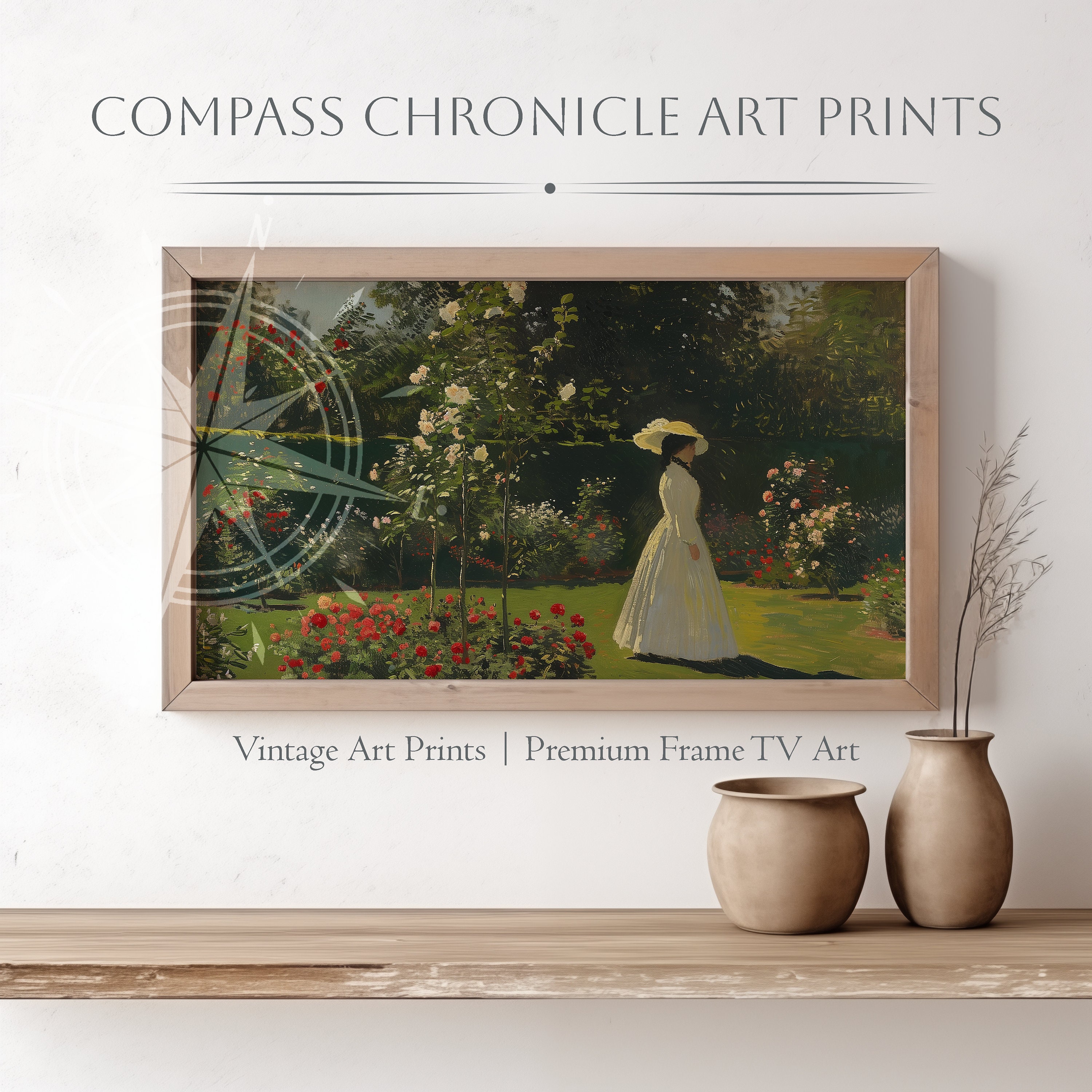 Monet Style Garden Painting: Vintage Lady in White (digital Download ...