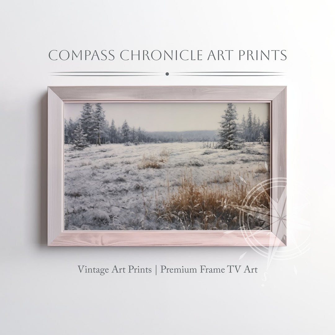 Printable Snowy Field Painting, Oil Painting, Winter Scene, Cottagecore ...