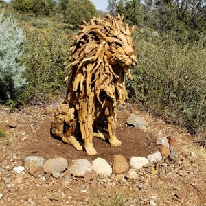 Handcrafted Teak Root Lion Sculpture Unique Garden Decor Artisan ...