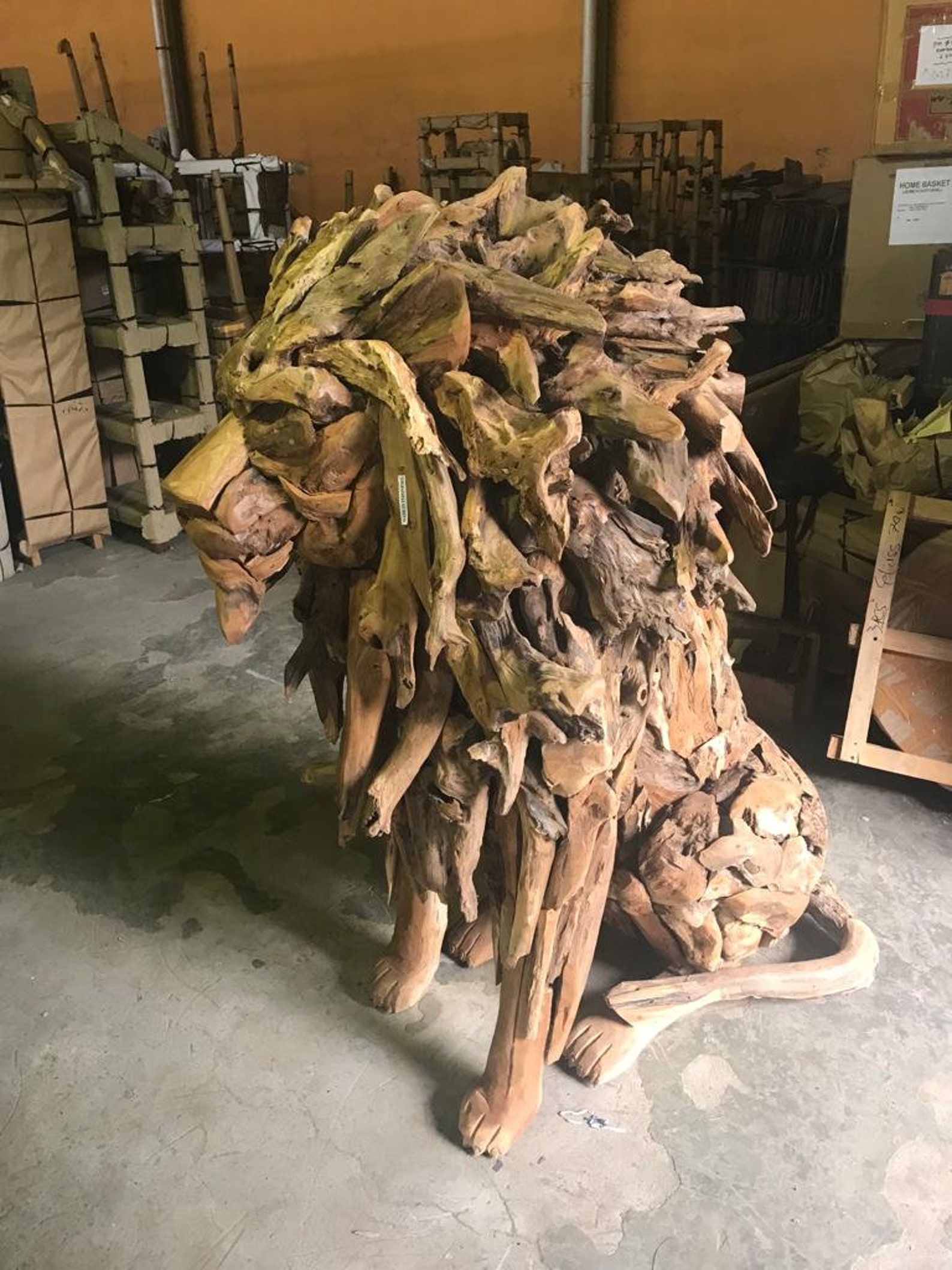 Handcrafted Teak Root Lion Sculpture Unique Garden Decor Artisan ...