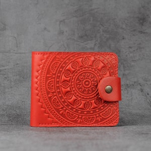 Red Wallet Ladies Soft Leather Wallet Pocket Wallet Mandala - Etsy