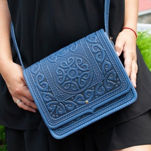 Capacious Leather Bag, Blue Leather Purse, Jeans Messenger Bag, Hot ...