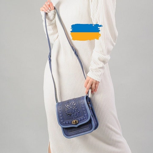 Blue Leather Purse Hot Tooled Leather Embossed Leather Bag - Etsy