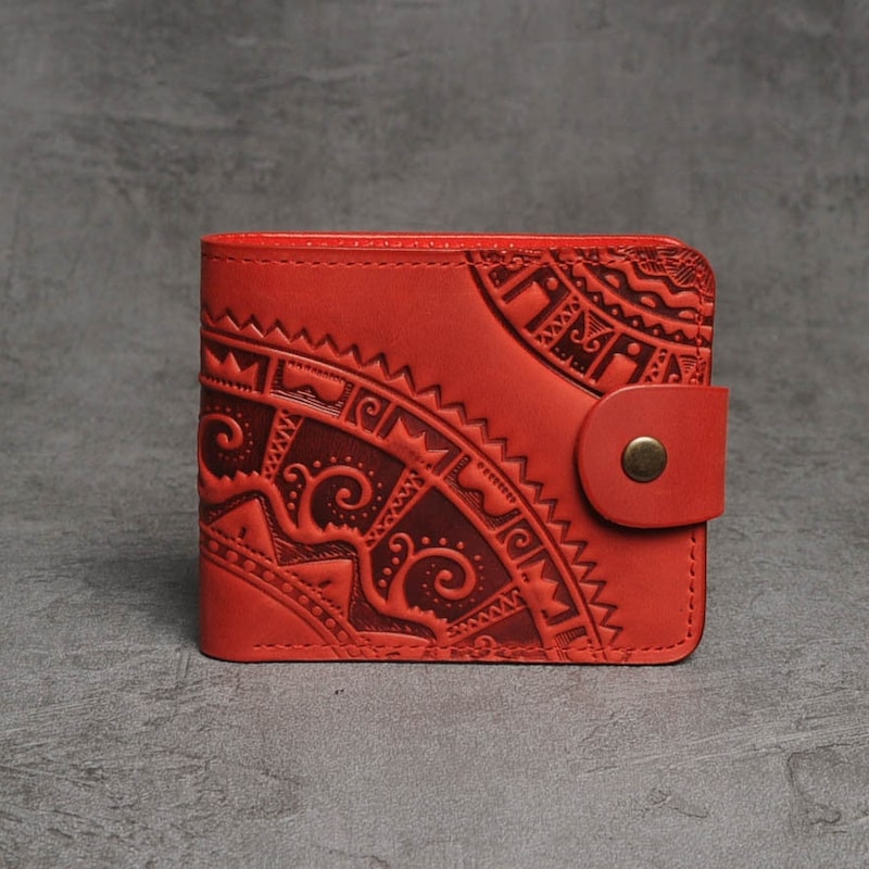 Red Leather Wallet - Etsy
