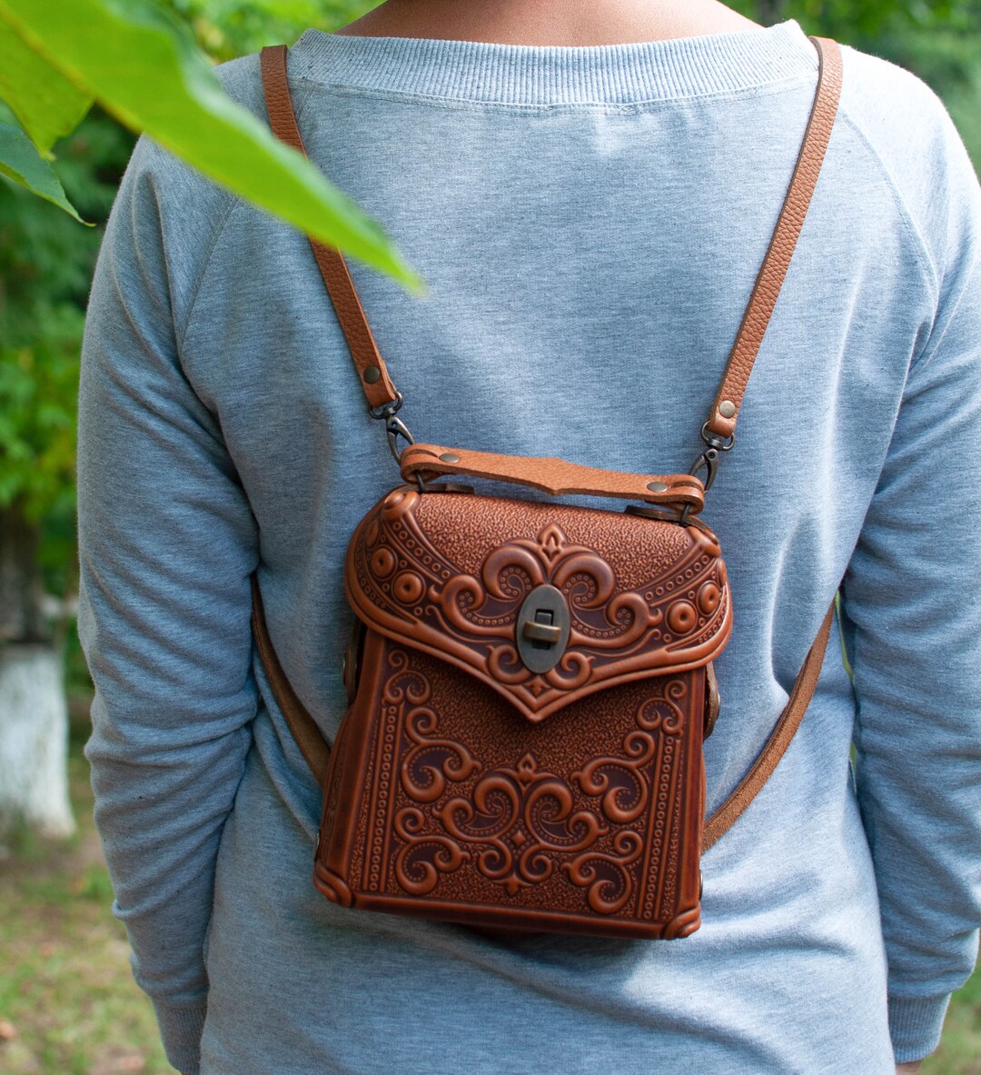 Foxy Leather Backpack, Small Boho Packpack, Leather Backpack Women ...