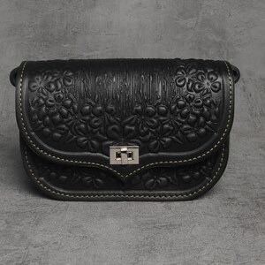 Black Leather Mini Purse, Black Shoulder Bag, Embossed Leather ...