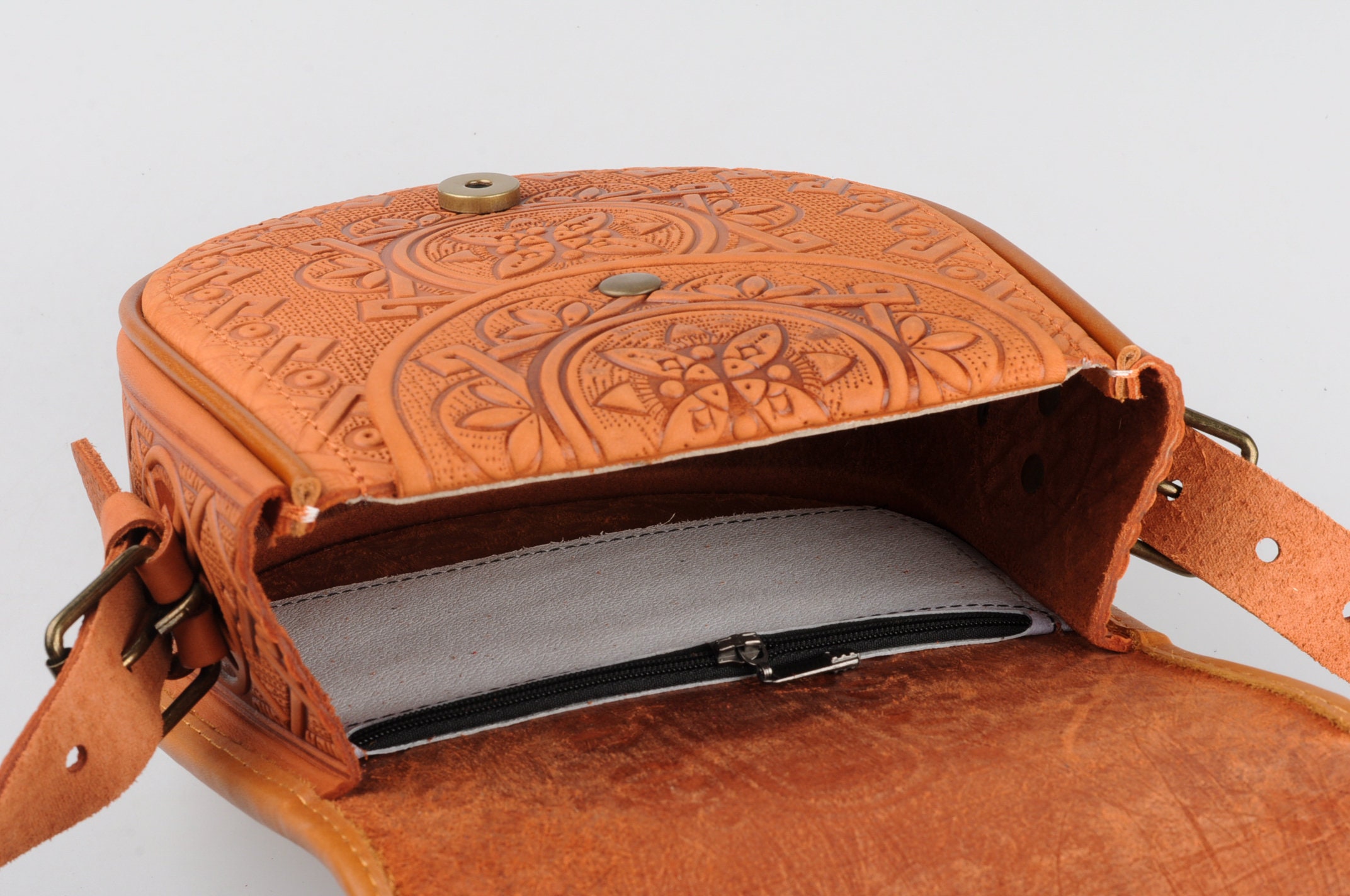 Foxy leather bag round crossbody bag orange shoulder bag | Etsy