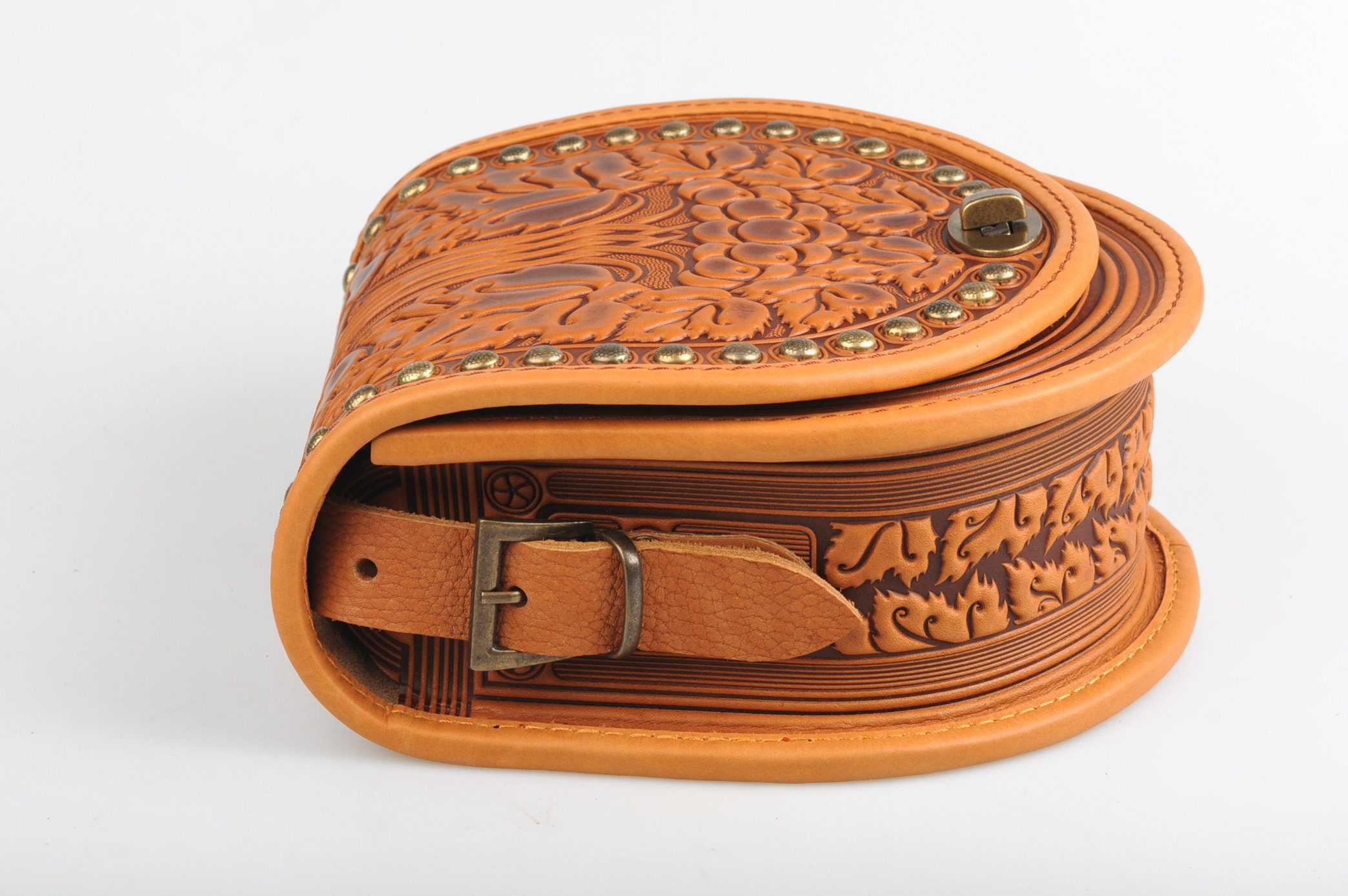 Foxy Bag With Metal Round Leather Bag Embossed Bag Foxy | Etsy