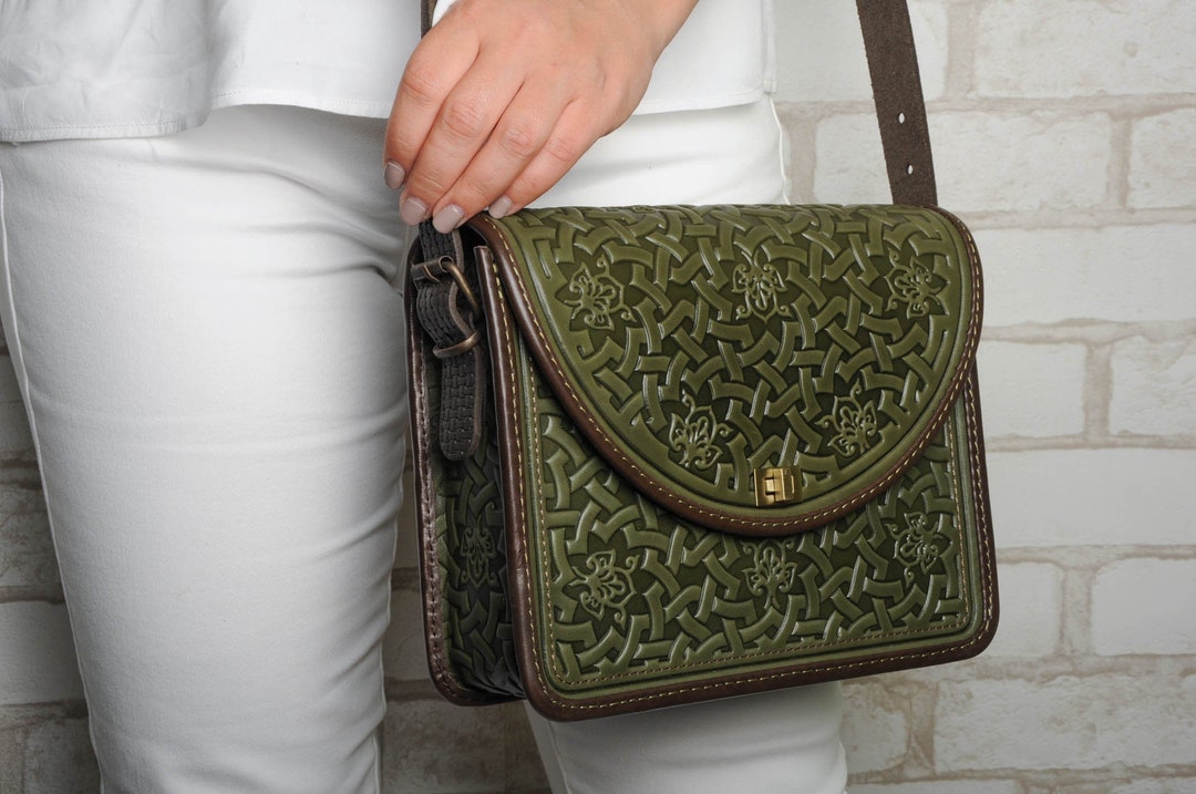 Olive Crossbody Bag, Green Leather Purse, Big Shoulder Bag, Green ...
