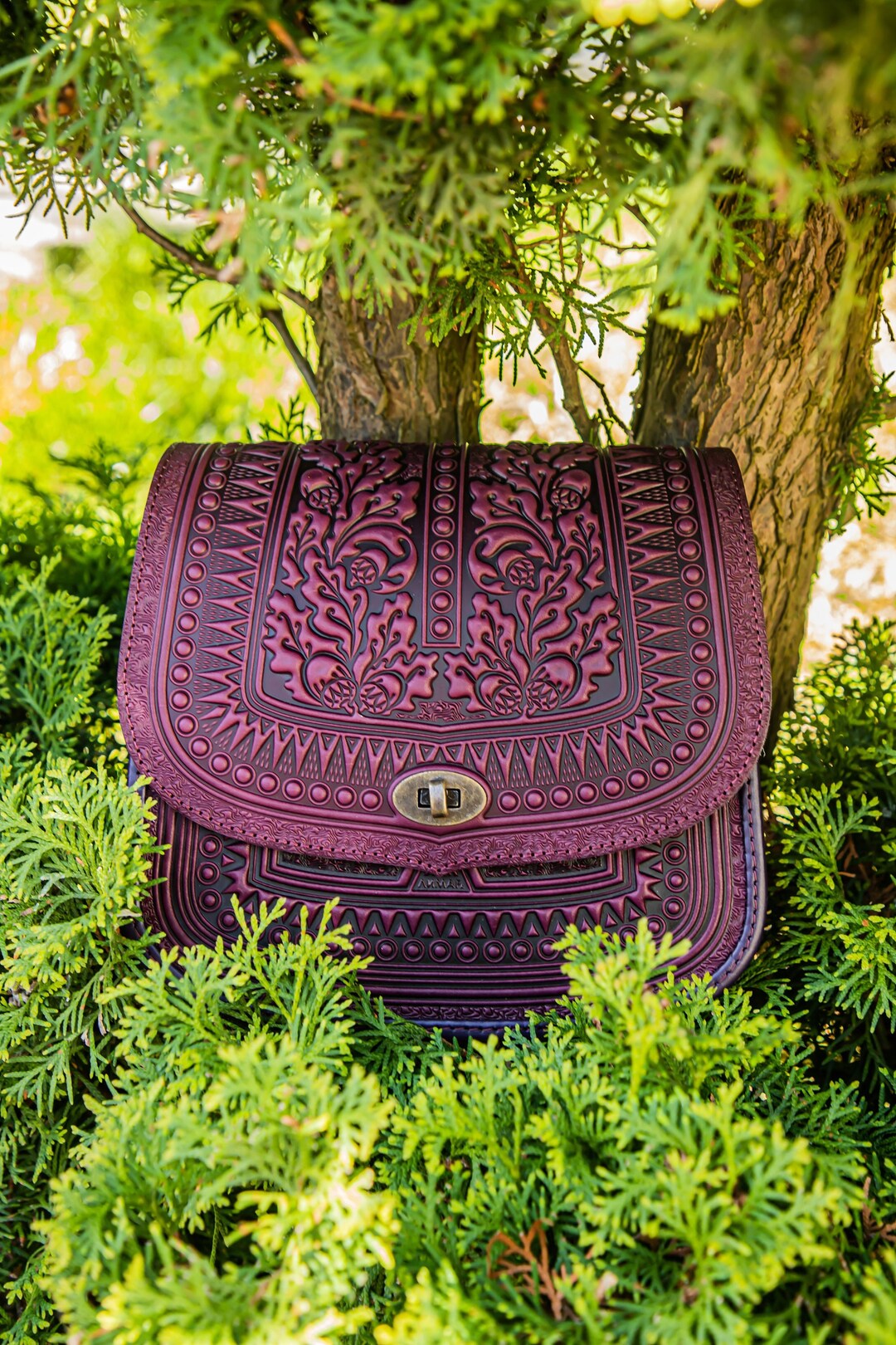 Big Leather Bag, Pink Messenger Bag, Genuine Leather Bag, Tooled ...