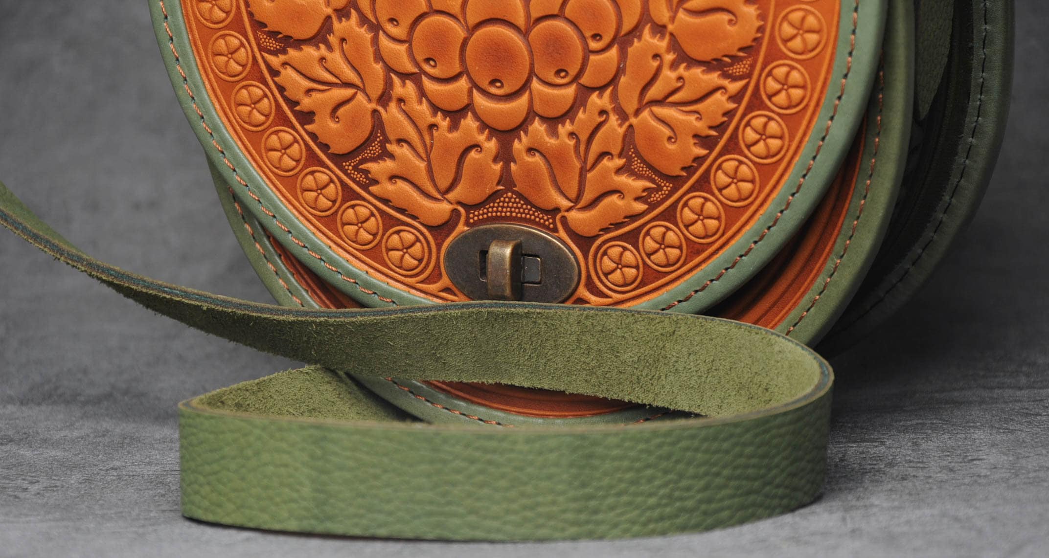 Embossed Leather Crossbody Bag: Handmade Round Messenger Purse - Etsy