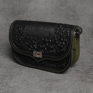 Black Leather Mini Purse, Black Shoulder Bag, Embossed Leather ...