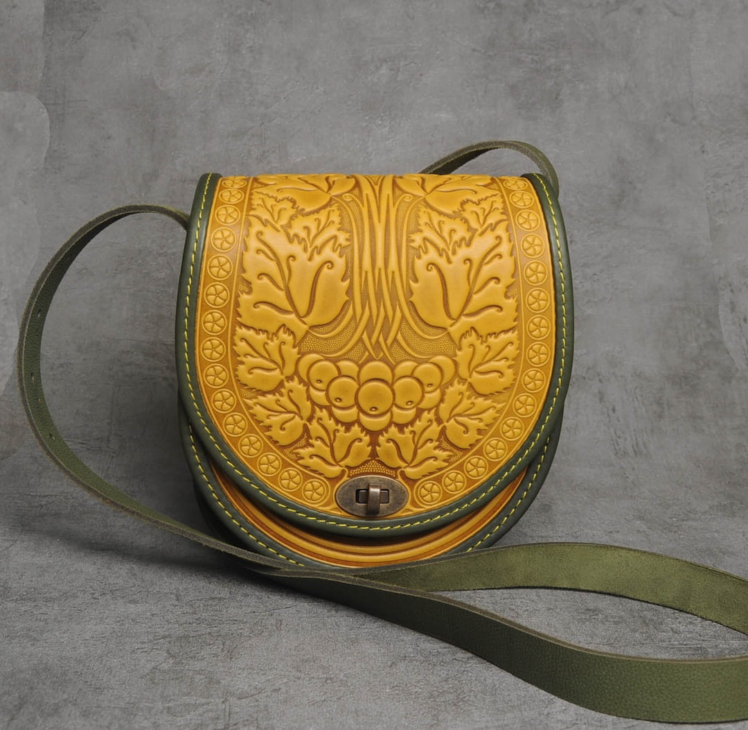 Yellow Bag Ladies, Yellow Shoulder Bag, Round Leather Bag, Bright ...