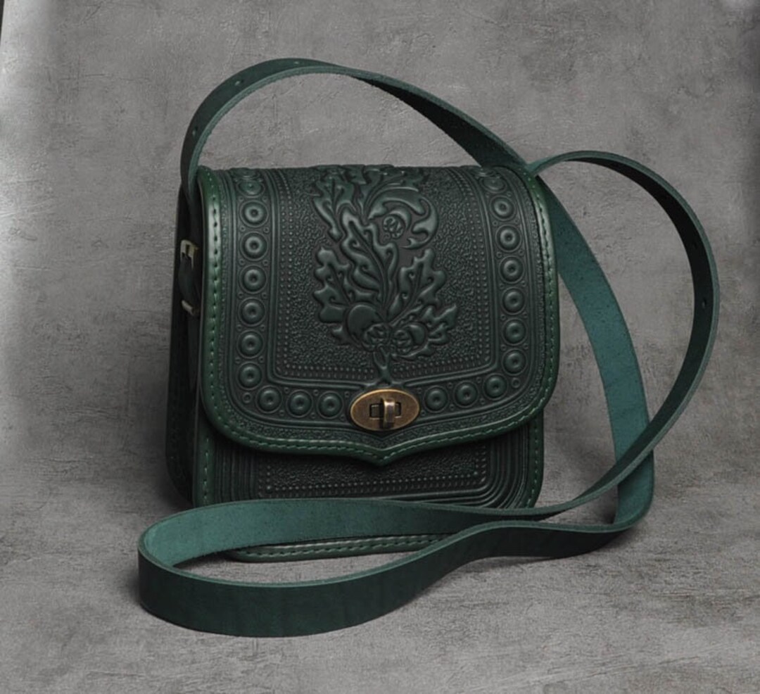 Genuine Leather Bag, Green Leather Purse, Embossed Leather Bag ...