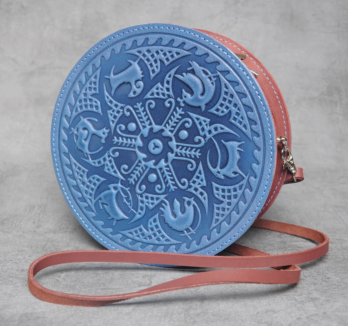 Blue round bag blue leather purse women round bags leather | Etsy