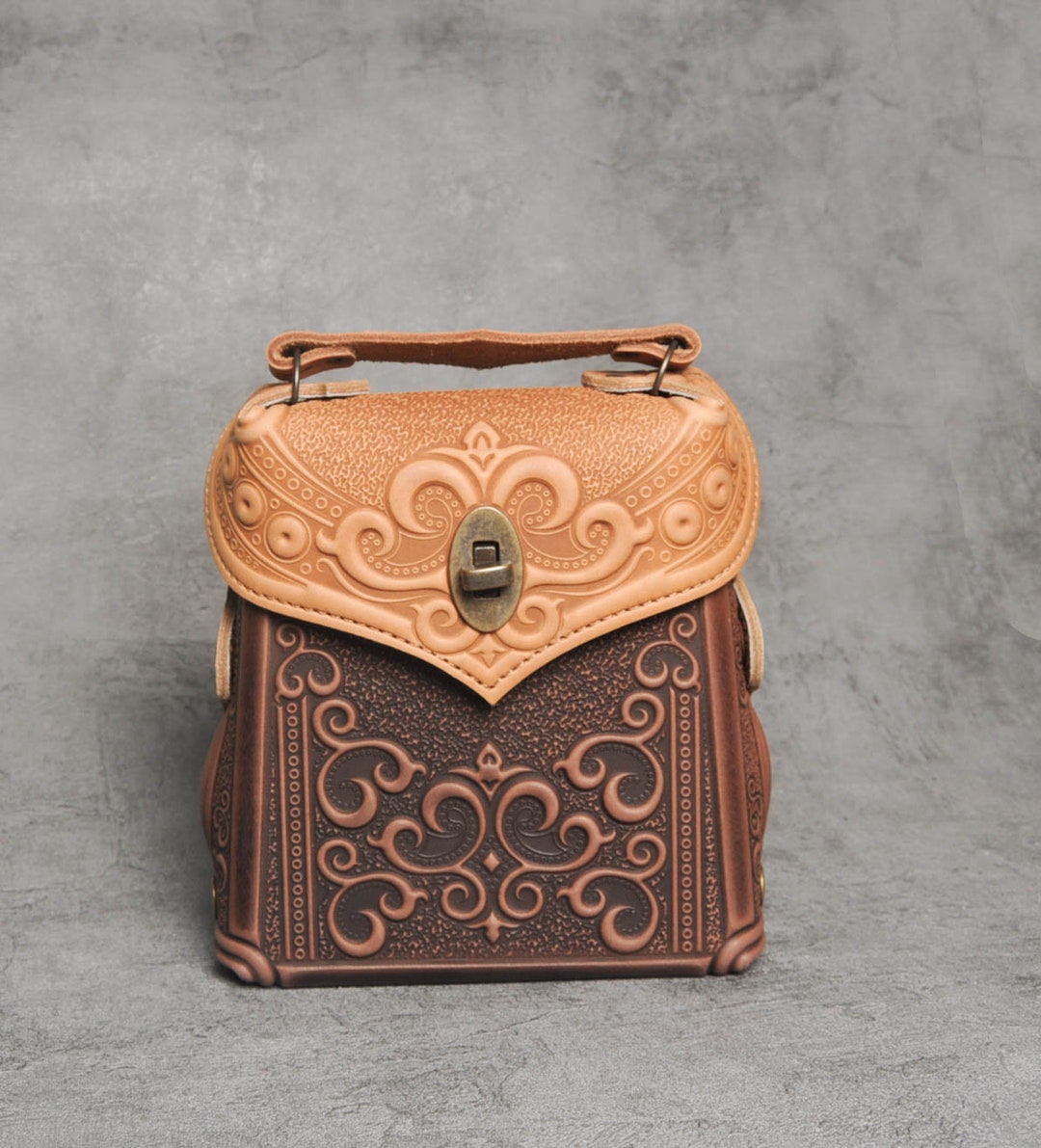 Leather Boho Rucksack, Leather Backpack Women, Beige+brown Leather ...
